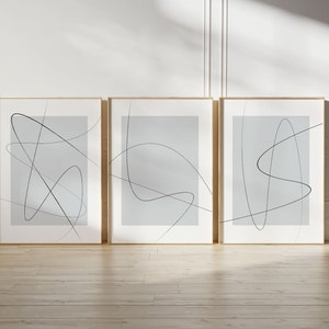 Three Piece Wall Art - Modern Line Drawing Print - Extra Large Wall Art ...