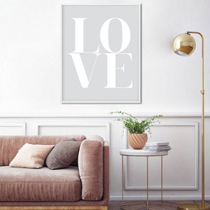 Grey Wall Art for Bedroom Love Sign Large Scandinavian - Etsy