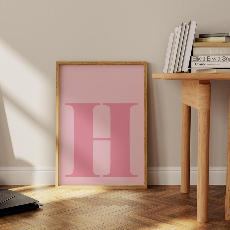 Pink Letter H Wall Art – Blush Initial Poster, Nursery or Kids Room ...