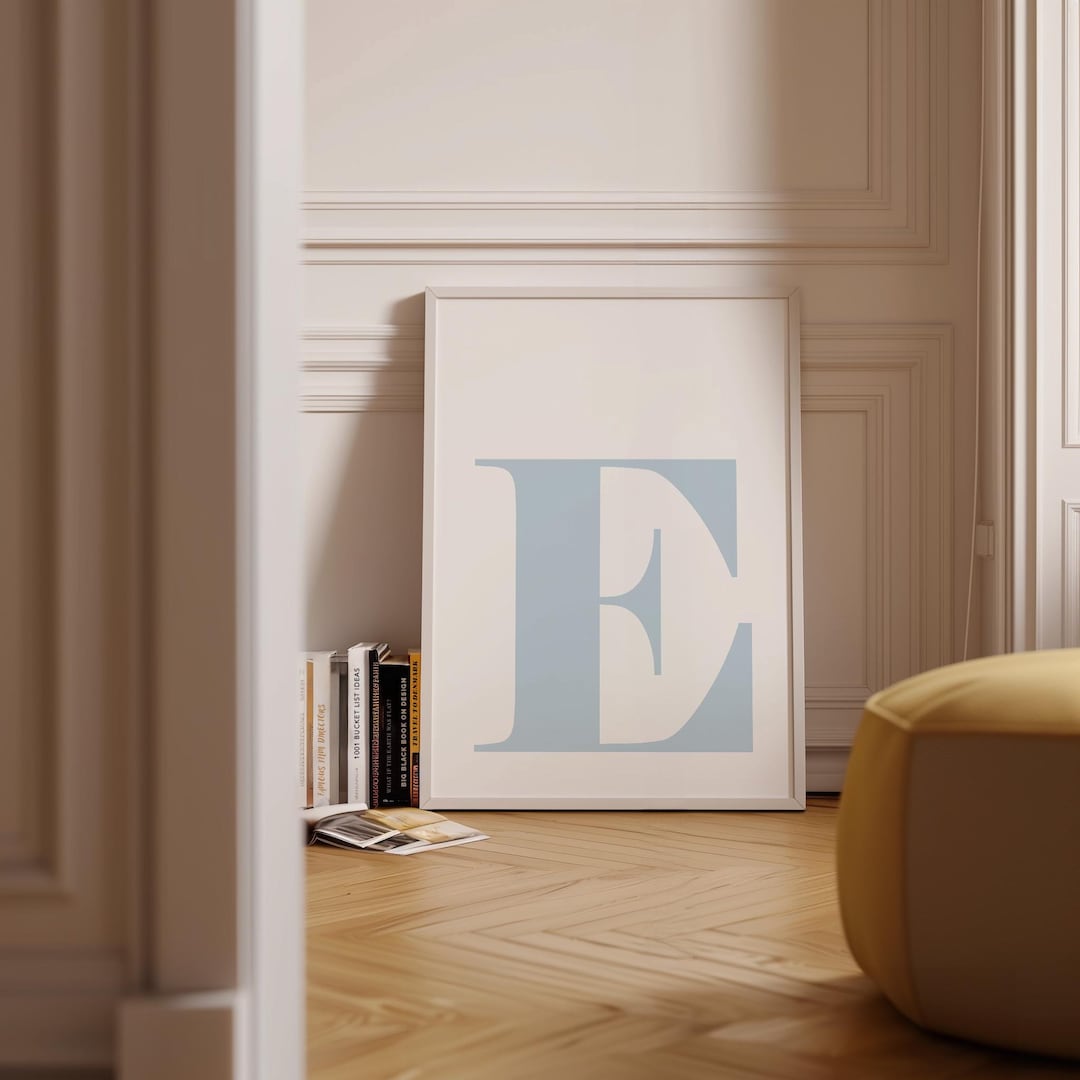 Letter E Print, Blue Preppy Wall Art, Light Blue Wall Art, Letter E ...