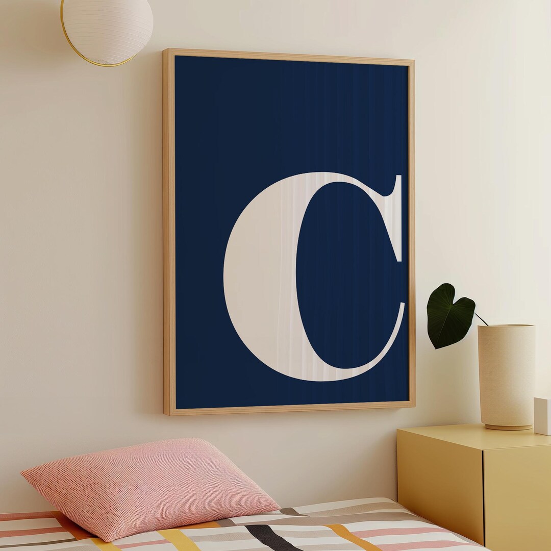 Letter C Poster, Monogram Printable, Navy Blue Wall Art, Nursery Name ...