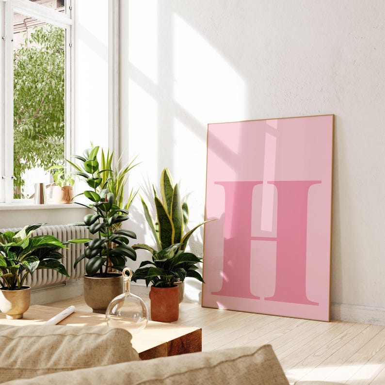 Pink Letter H Wall Art – Blush Initial Poster, Nursery or Kids Room ...
