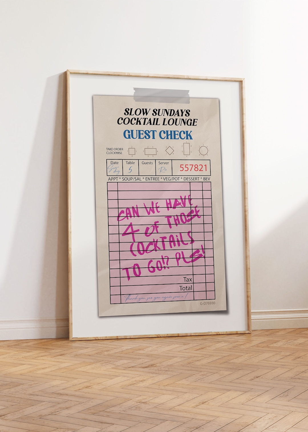 Guest Check Print, Dorm Decor, Preppy Room Decor, Bar Cart Art, Retro ...