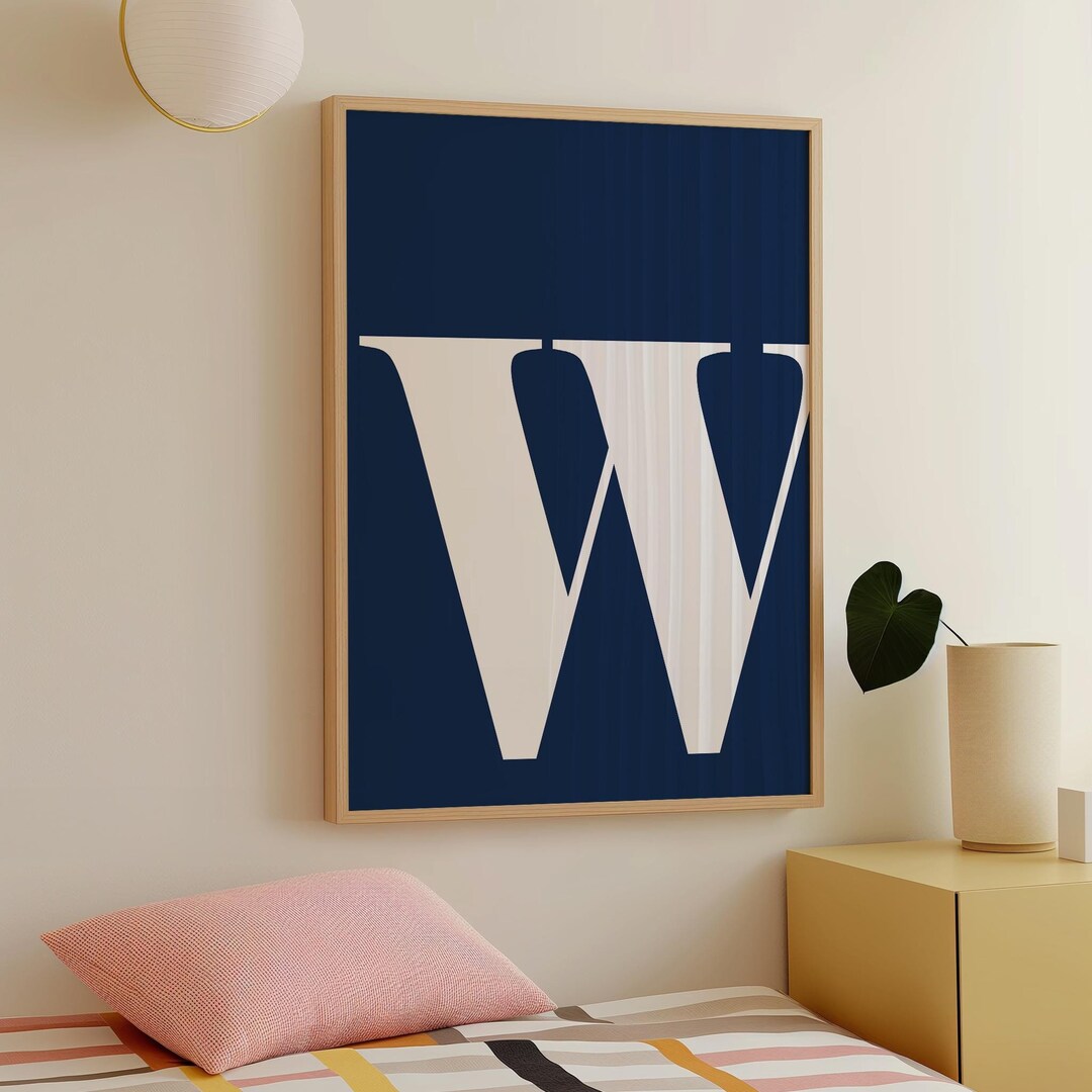 Letter W Poster, Navy Blue Wall Art, Teen Girl Room Decor, Preppy ...