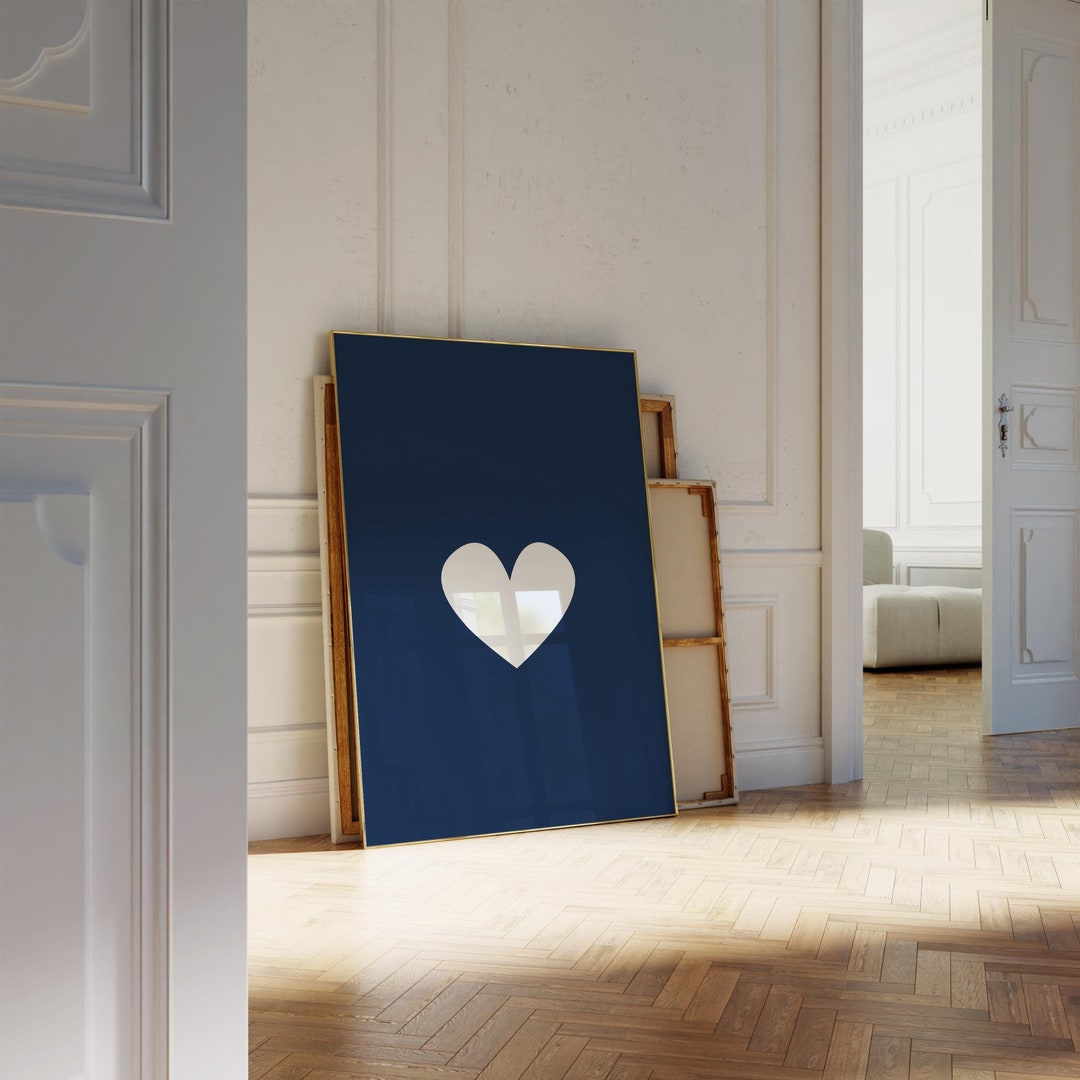 Navy Blue Heart Wall Art Print: Above Bed Decor for Boys Room or ...