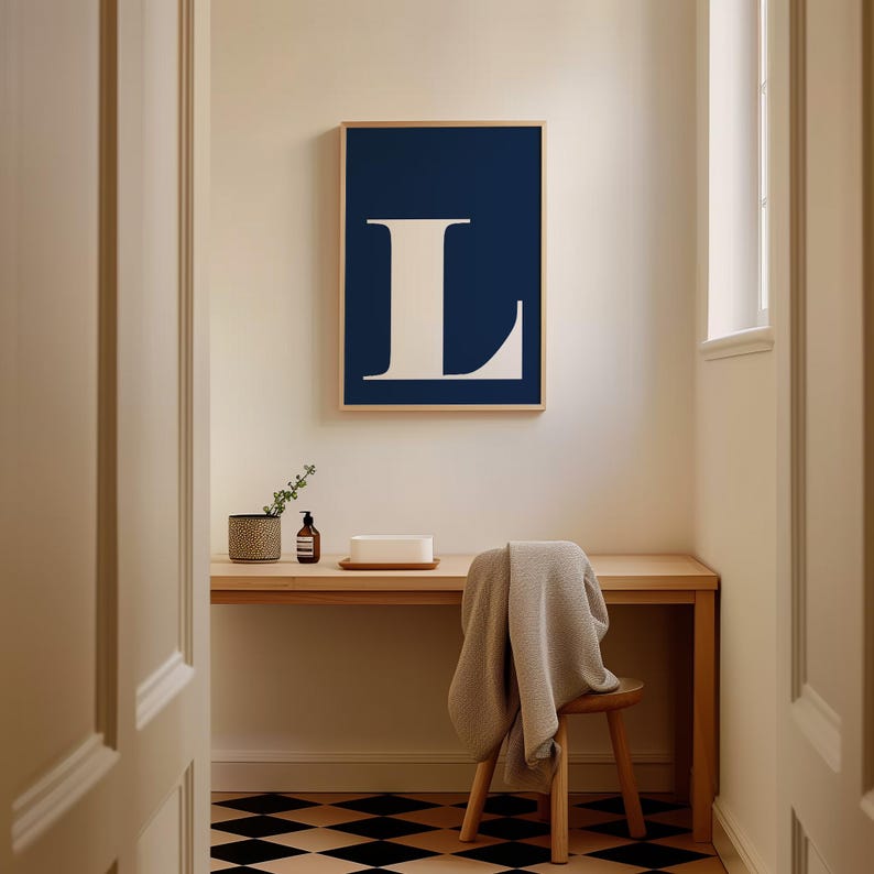 Letter L Poster, Navy Blue Wall Art, Teen Girl Room Decor, Preppy ...