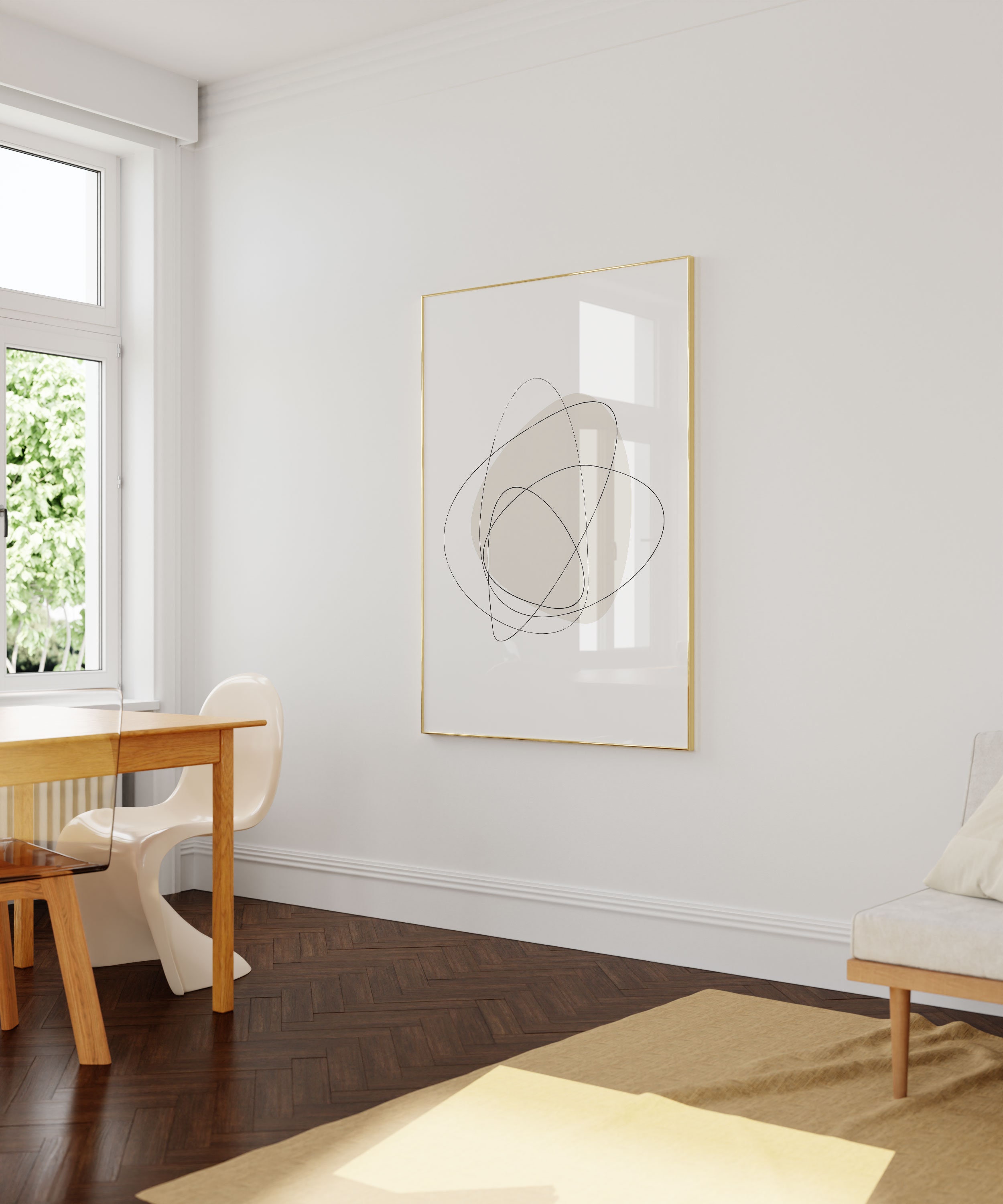 Fine Line Drawing Print - Abstract Lines Art - - Beige Artwork ...
