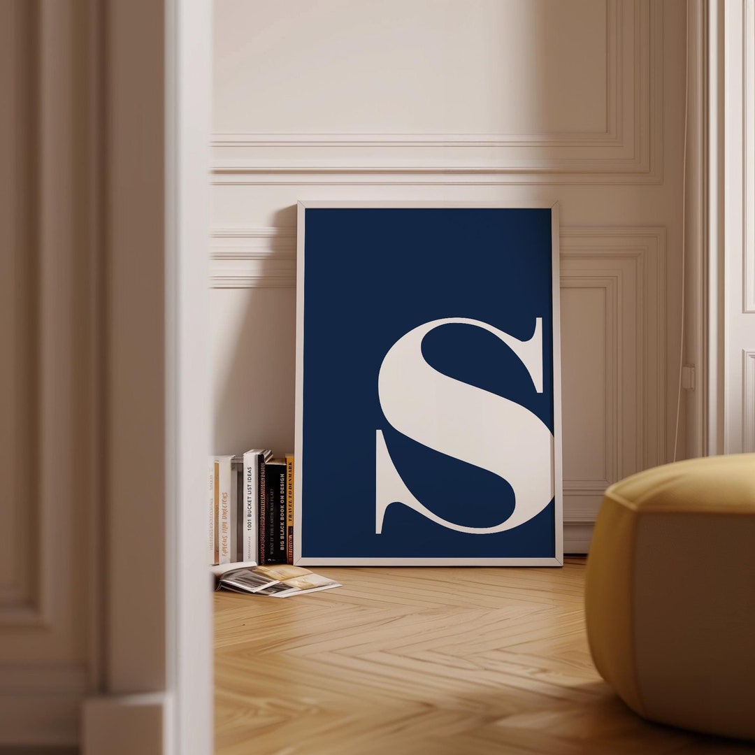 Letter S Initial Print – Navy Blue Wall Art, Modern Monogram Decor ...