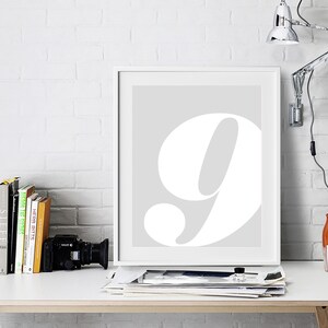 Number Nine Print Playroom Poster Number 9 Gray and | Etsy