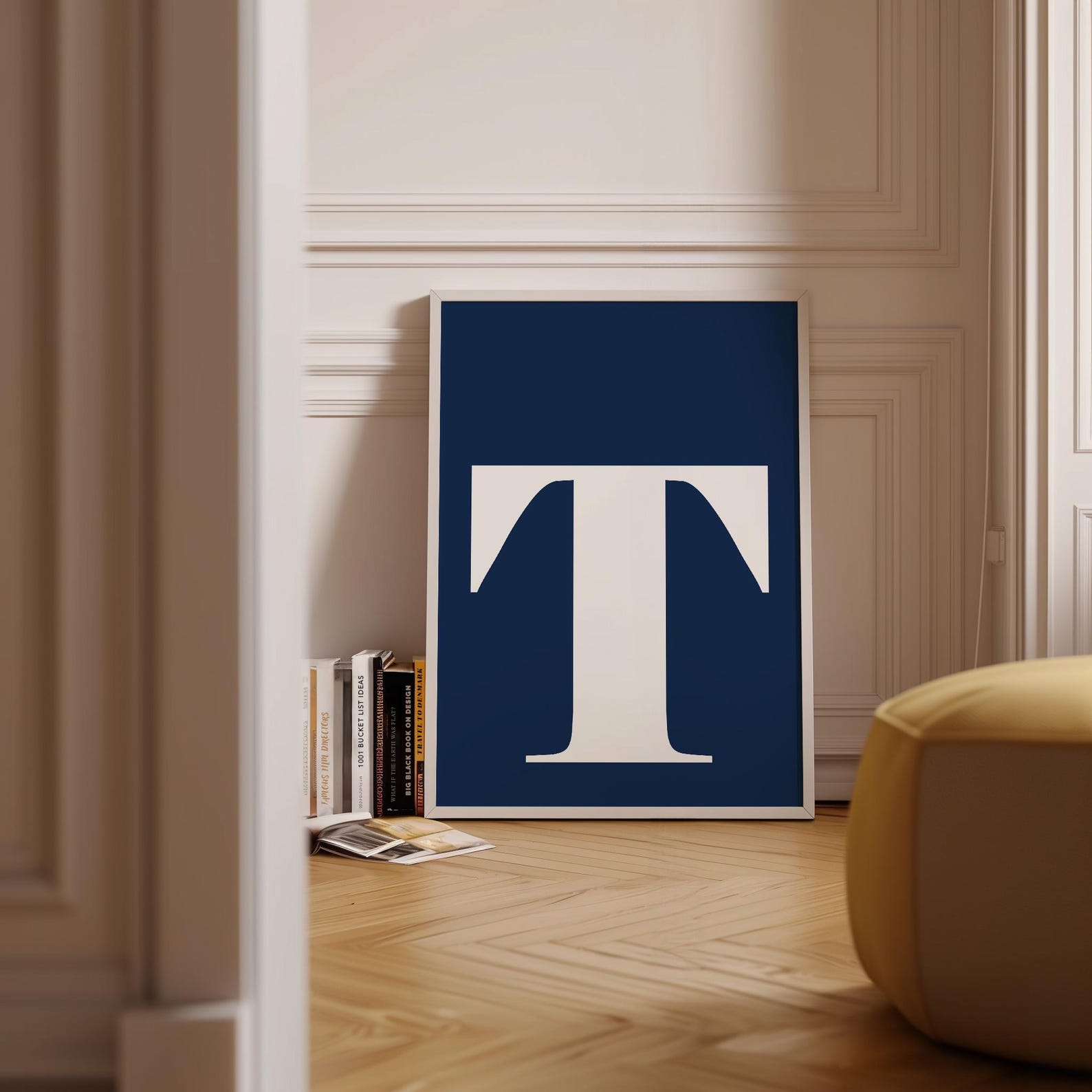 Letter T Poster, Navy Blue Wall Art, T Initial Print, Preppy Dorm Decor ...