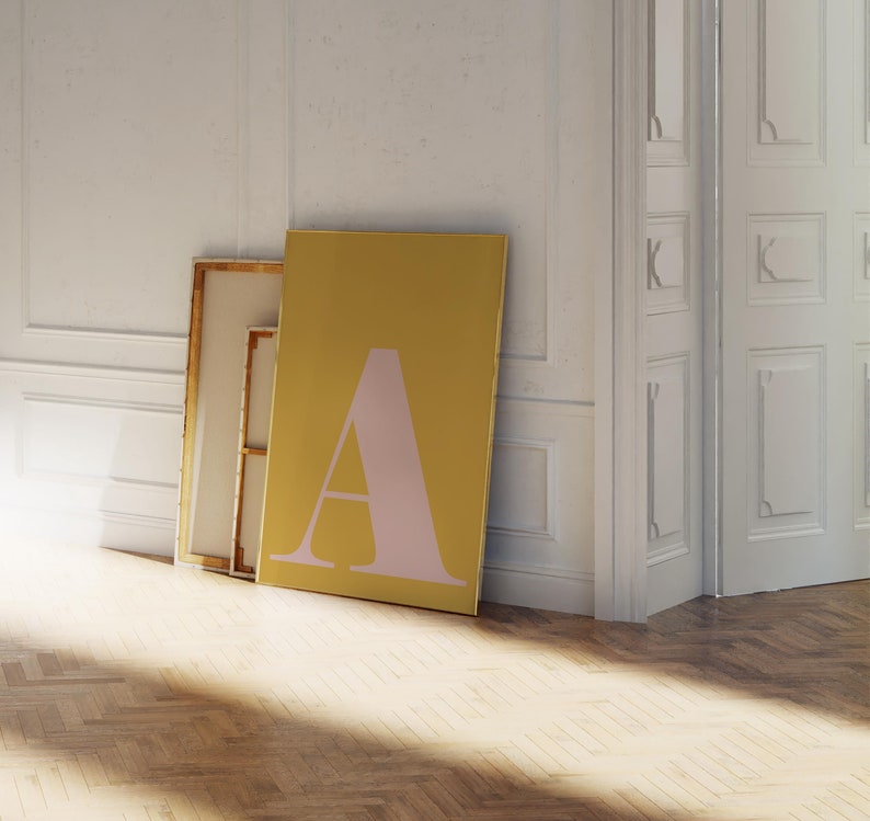 A Initial Wall Art, Letter A Poster, Blush Pink Mustard Wall Art, Teen ...