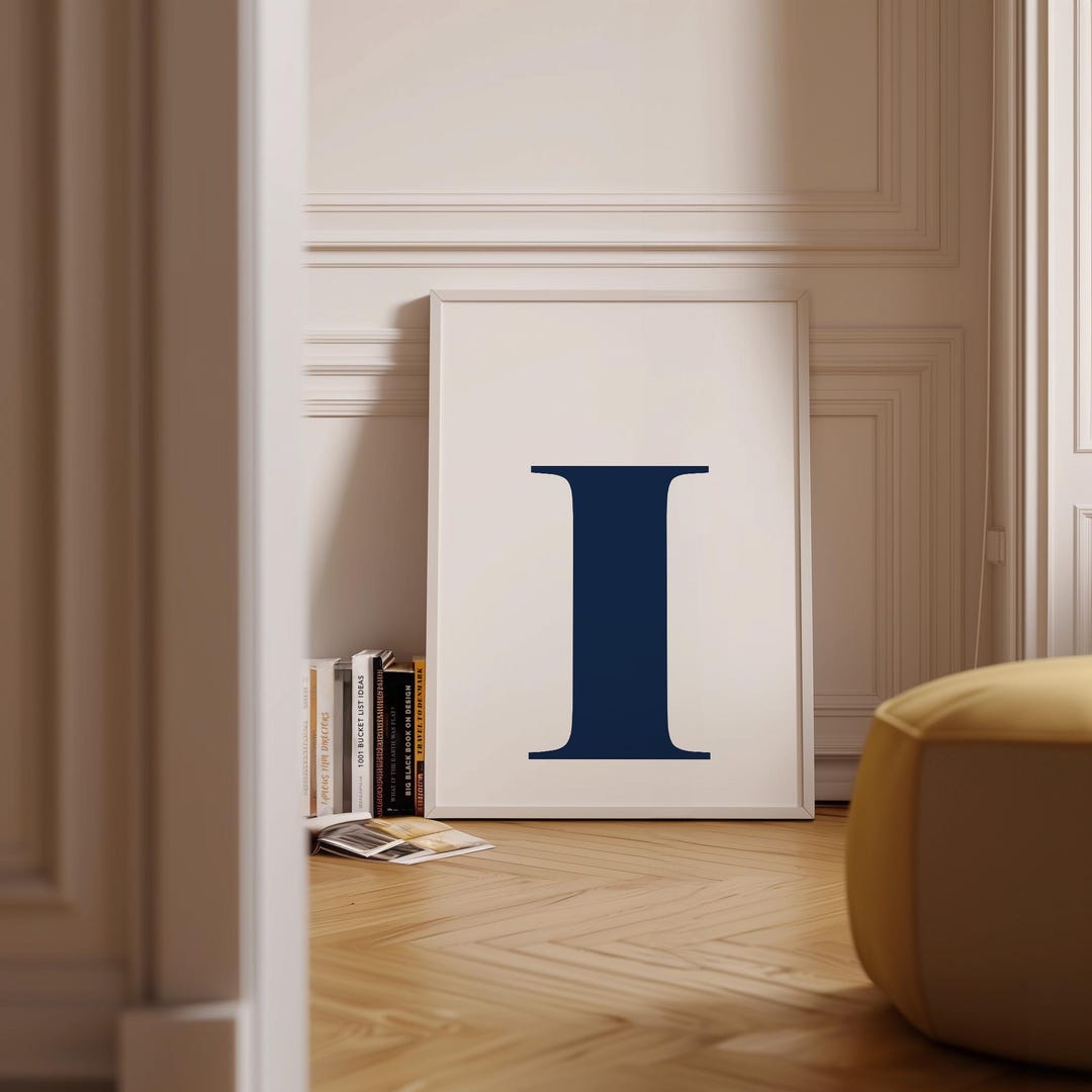 Letter I Poster, I Initial Name Print, Navy Blue and White Nursery ...