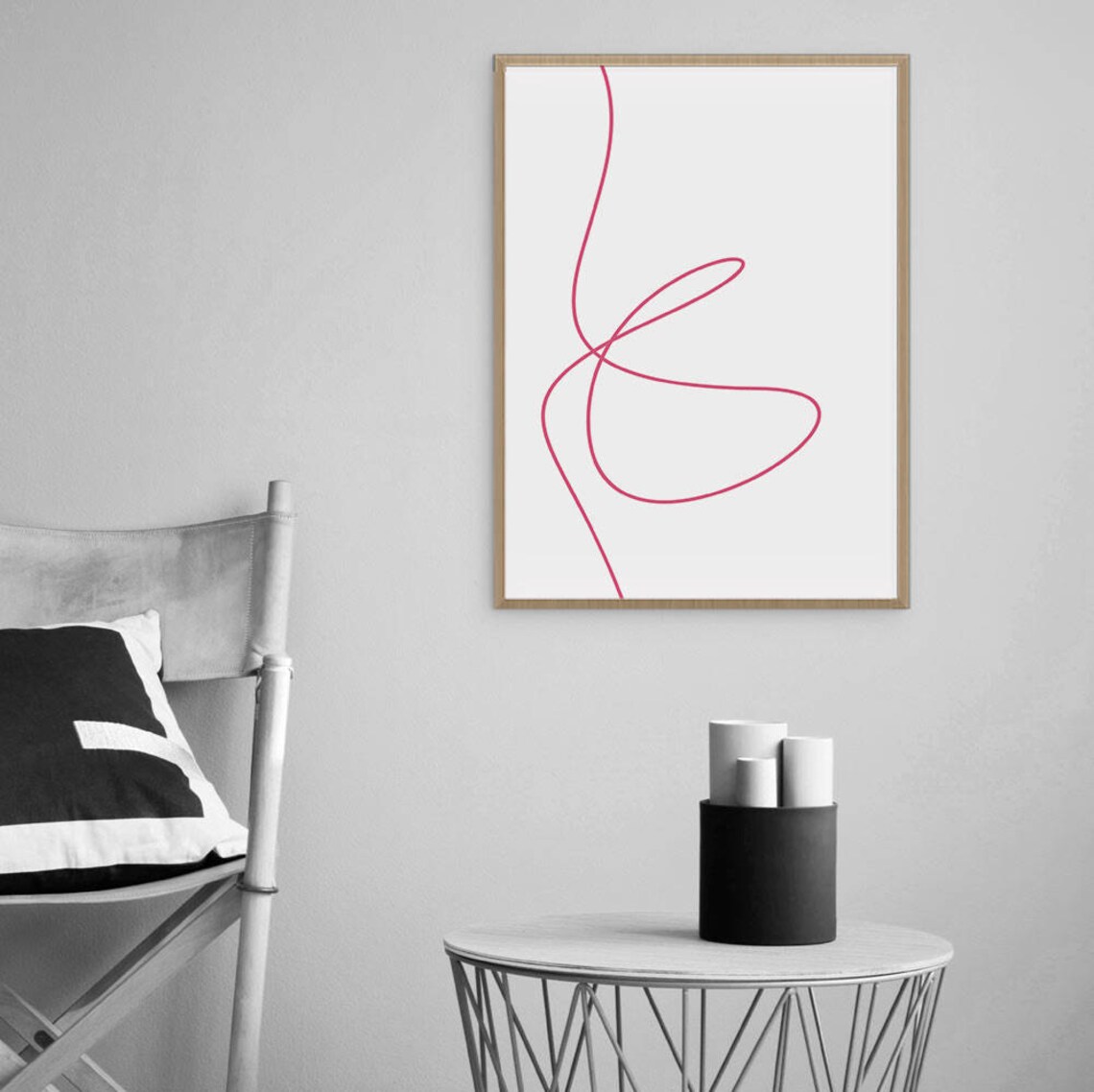 Blush Pink Art Single Line Drawing Bright Pink Wall Art | Etsy