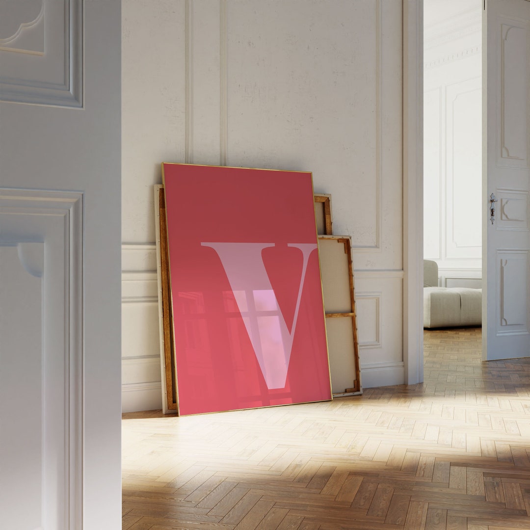 Hot Pink Letter V Wall Art – Preppy Initial Poster for Girls Bedroom or ...