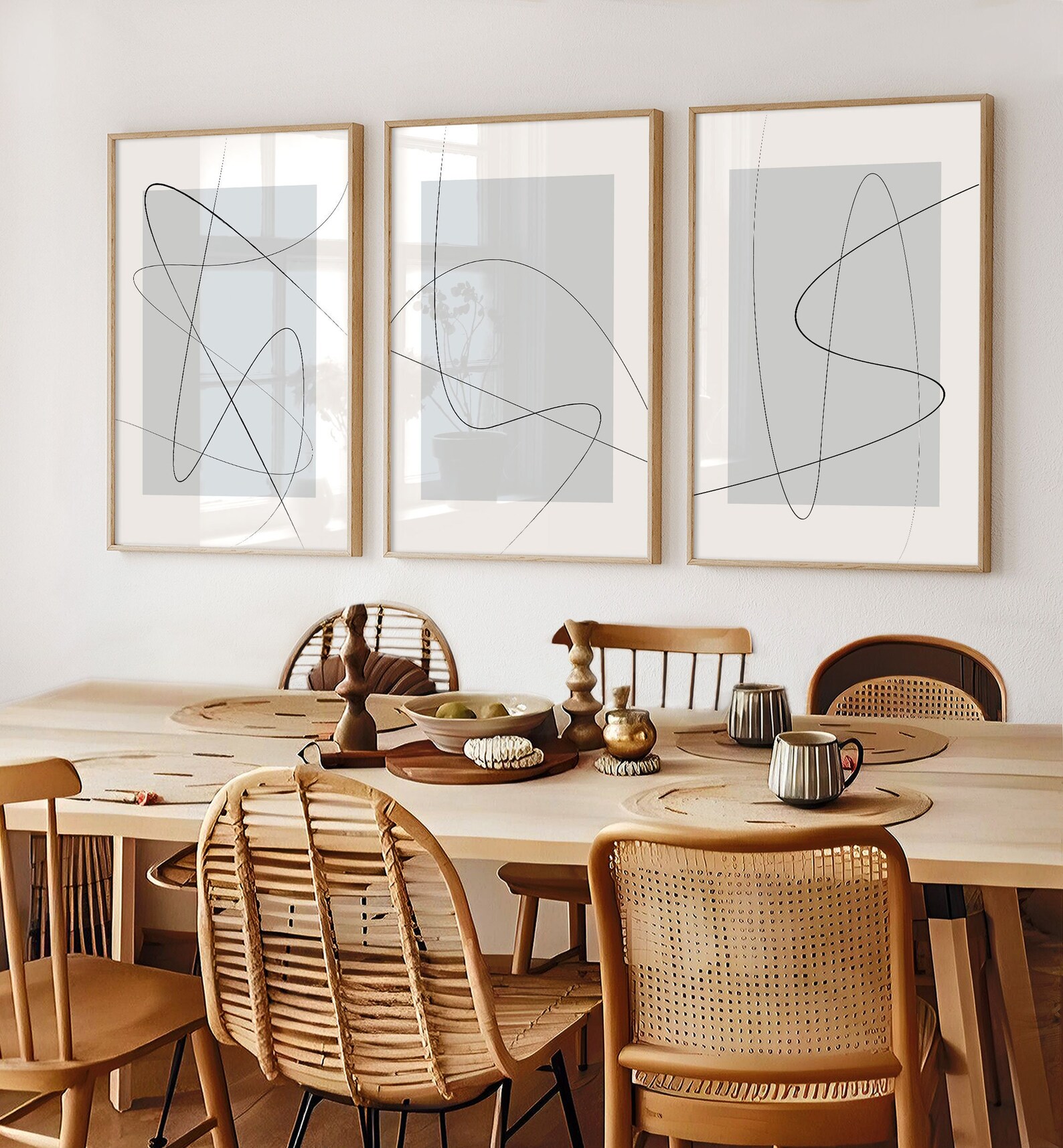 Three Piece Wall Art - Modern Line Drawing Print - Extra Large Wall Art ...