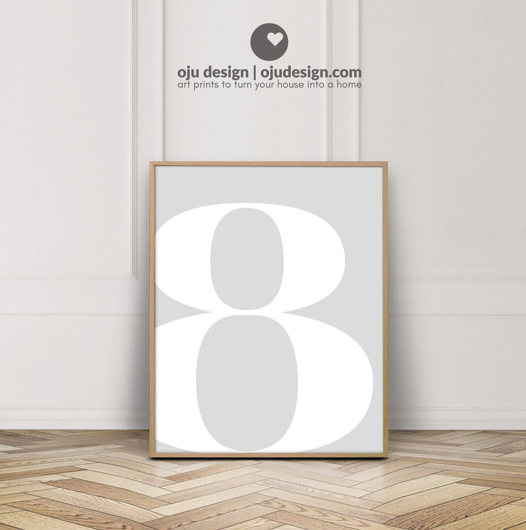 Number 8 Sign Kids Numbers Poster Boys Grey Bedroom Decor - Etsy