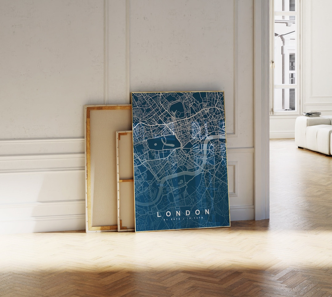 London Map Poster Printable - Indigo Print - UK Cities - Blueprint Map ...