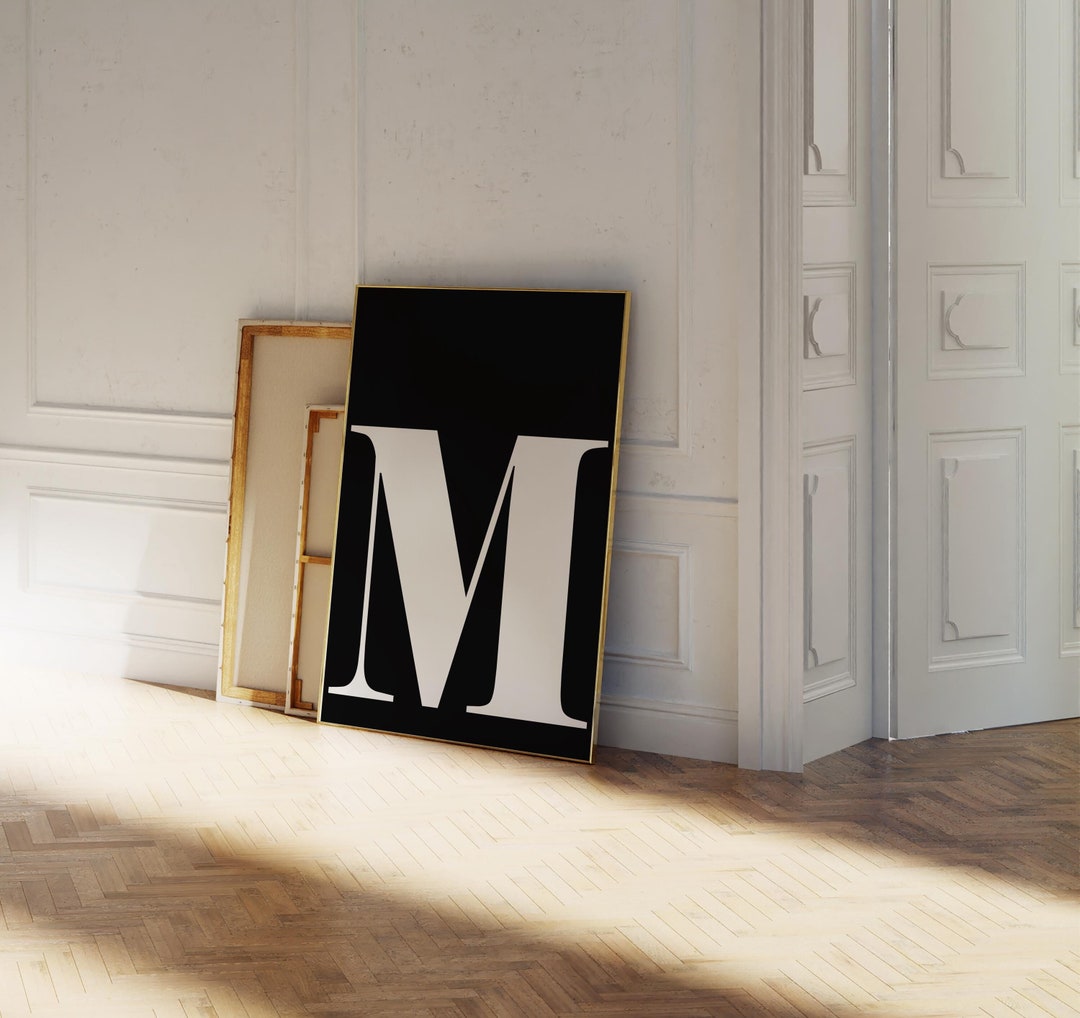 Letter M Poster, Initial Wall Art, Kids Room Decor, Black and White ...
