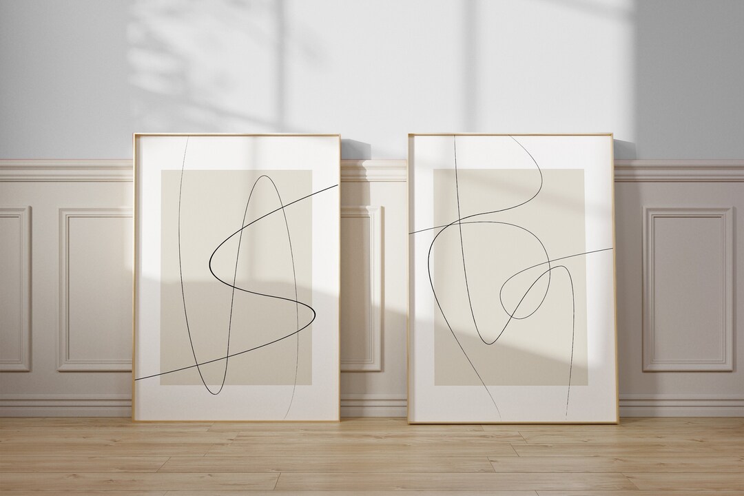 Beige Wabi Sabi Line Art Set: Two Large Japandi Minimalist Digital ...