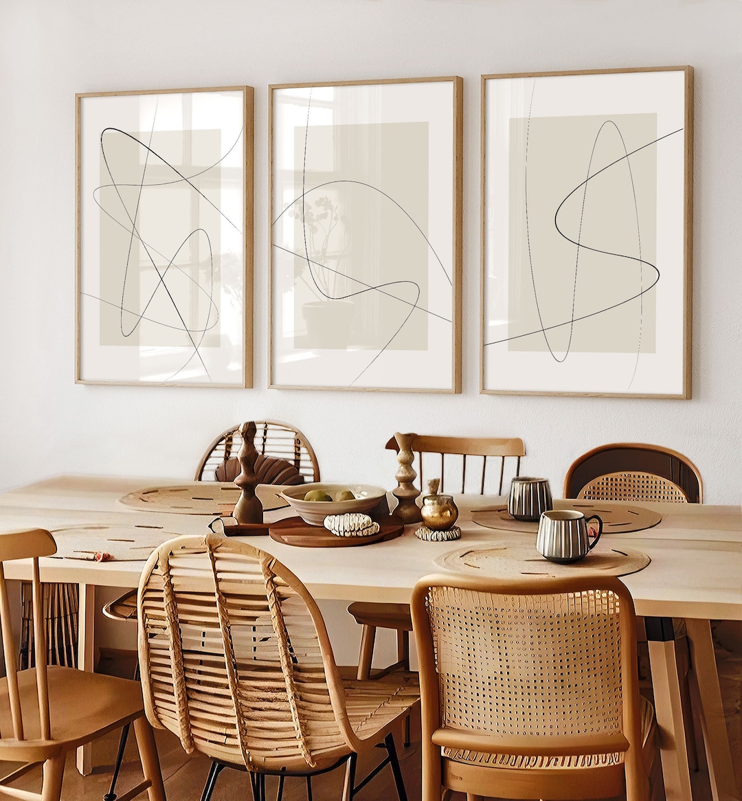 Triptych Art - 3 Piece Art Work - Abstract Line Artwork - Set of Three ...