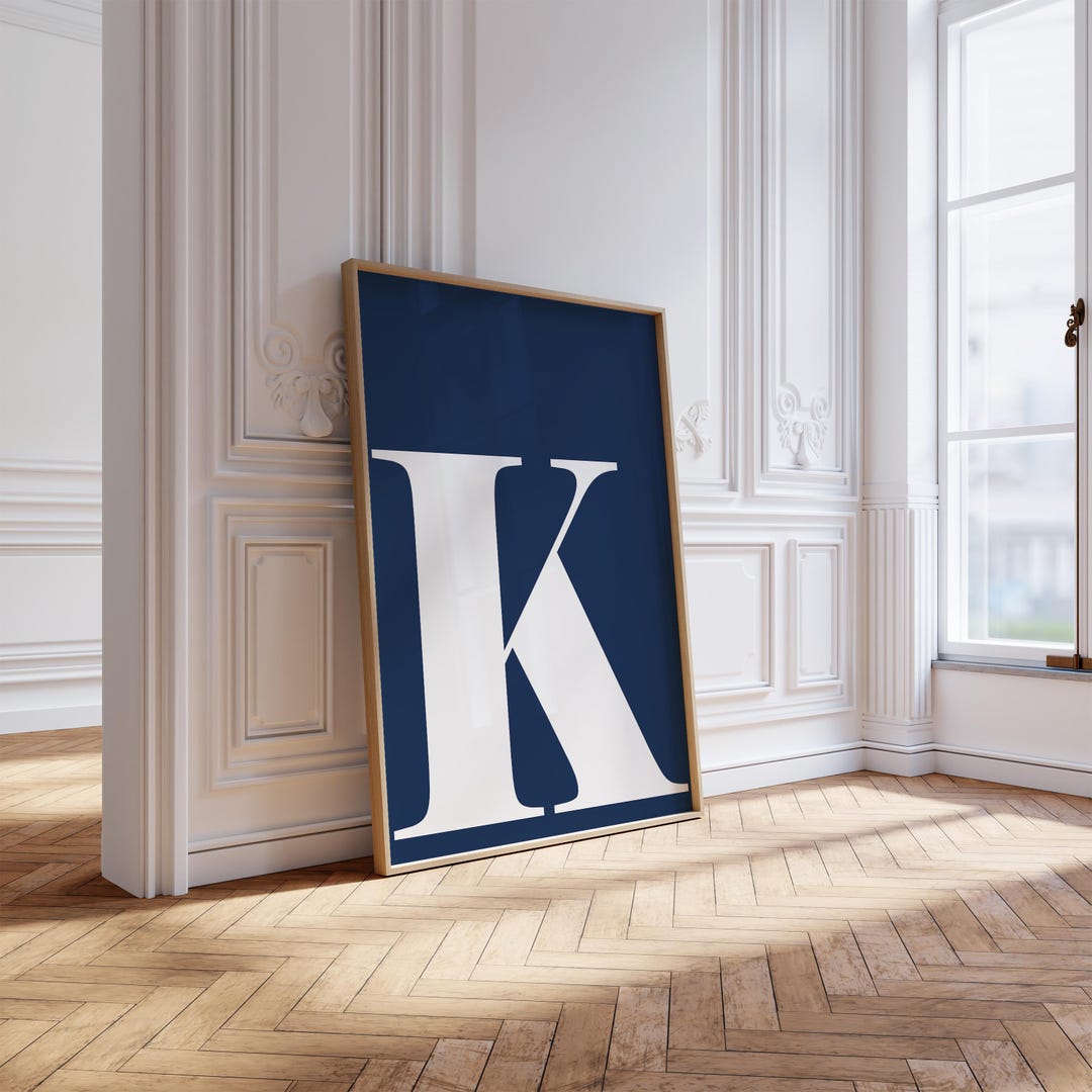 Letter K Poster, Preppy Room Decor, Alphabet Print, Navy Dorm Room Decor, Wall Art Initials ...