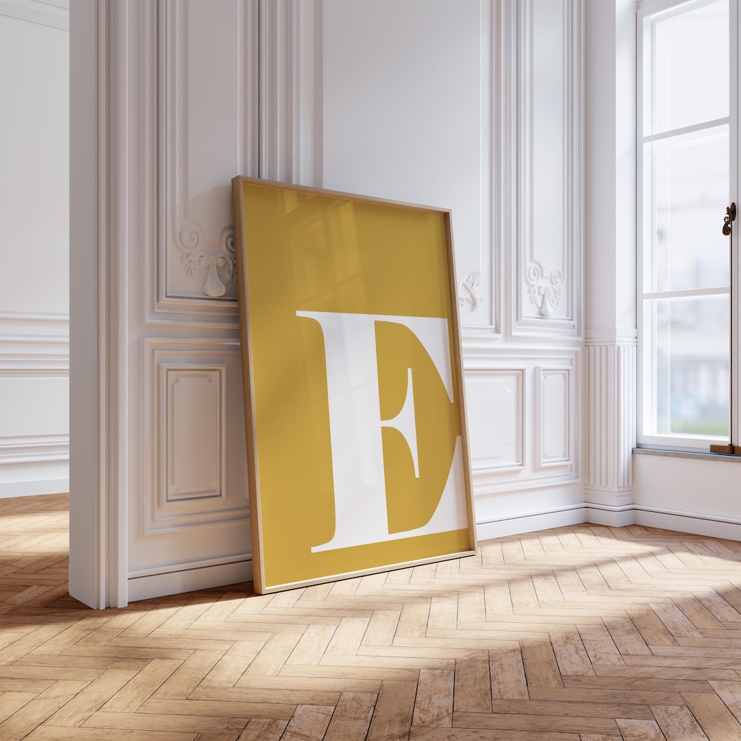 Letter E Poster, Preppy Room Decor, E Initial Wall Art, Mustard Wall ...