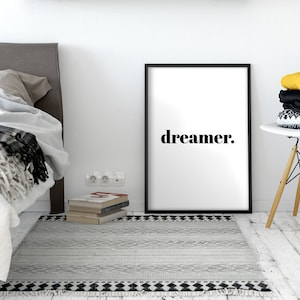 Dreamer Word Art Typography Print Bedroom Wall Decor Quote | Etsy