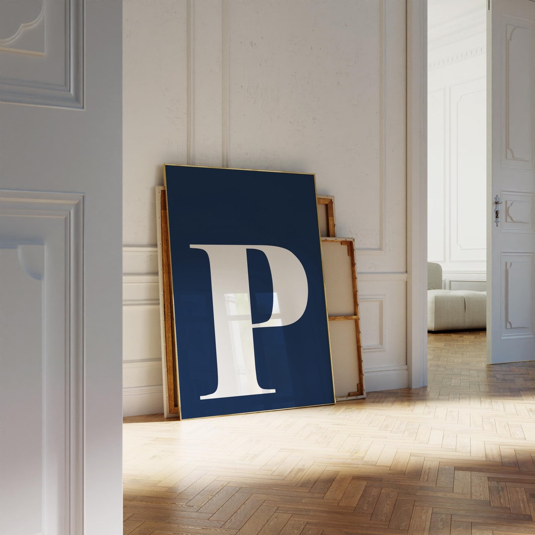 Letter P Poster, Preppy Room Decor, Navy Blue and White, Nursery Letter ...