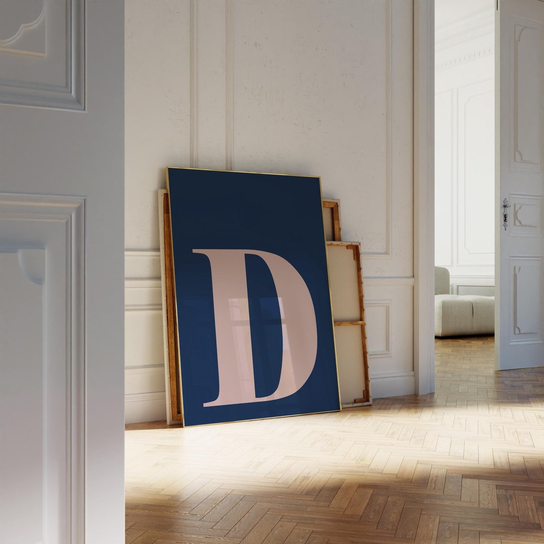 Letter D Poster, Large Letter Prints, Pink Navy Nursery, Navy Blue Wall ...
