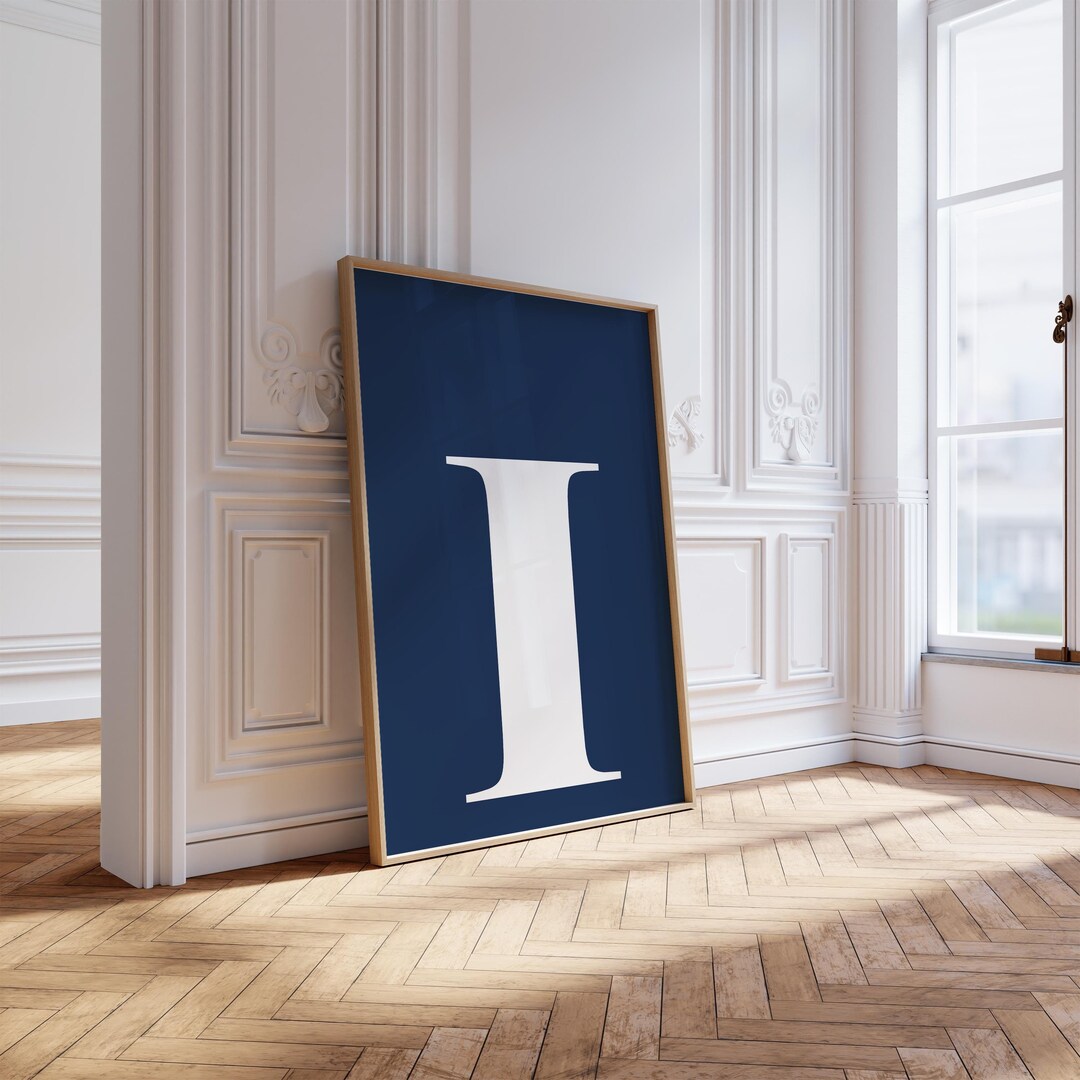 Letter I Poster, I Initial Name Print, Navy Blue and White Nursery ...