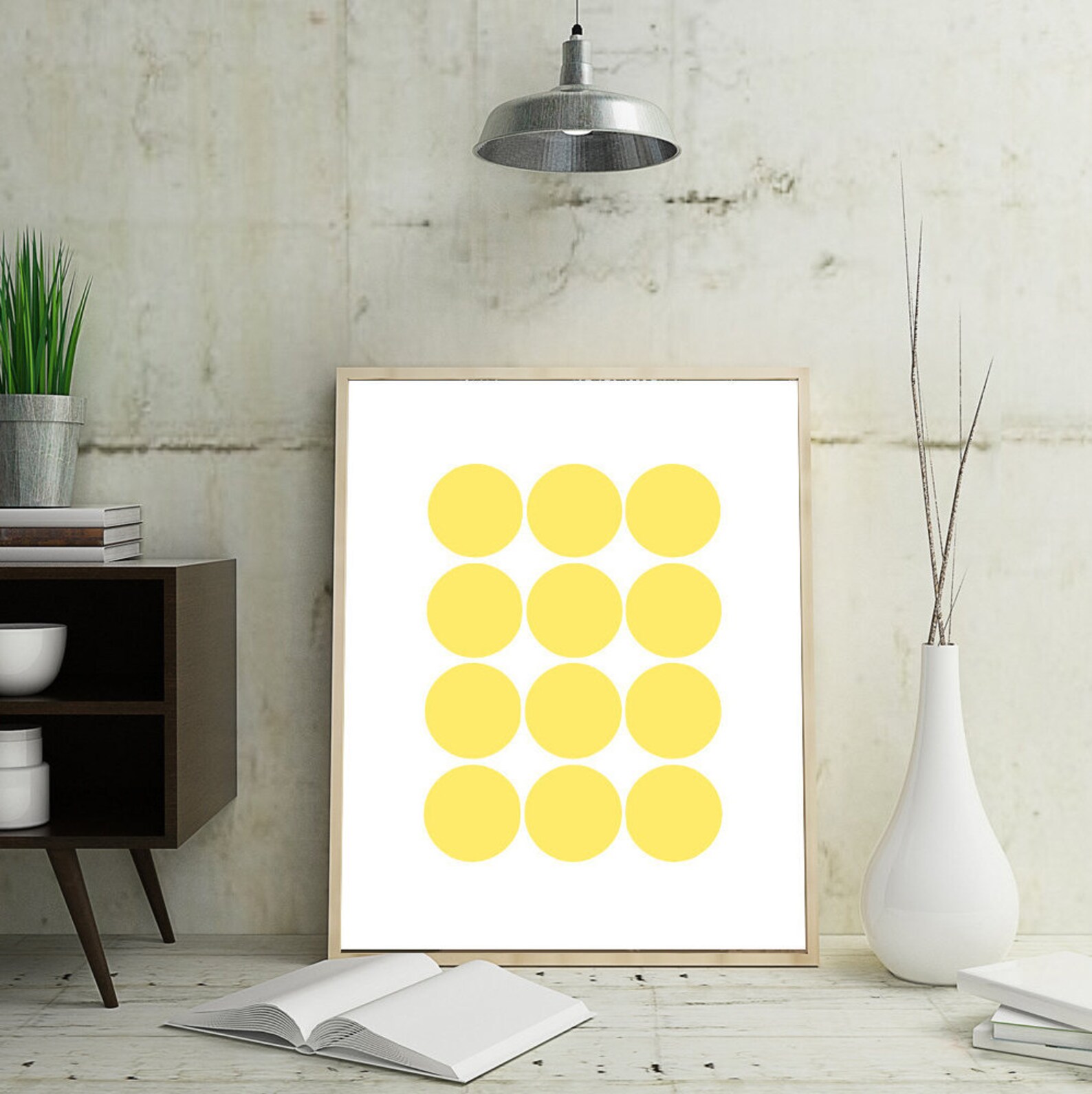 Yellow Circle Wall Art Bright Yellow Decor Geometric | Etsy