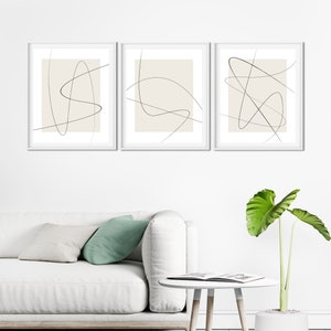 Triptych Art 3 Piece Art Work Abstract Line Artwork Set | Etsy