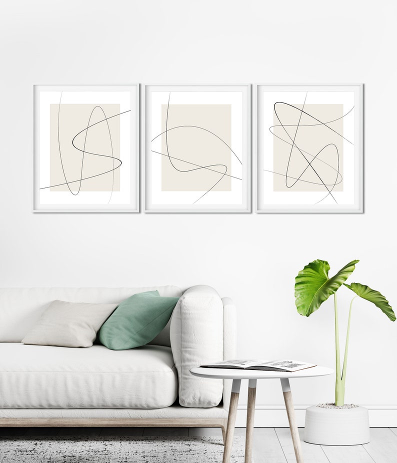 Triptych Art 3 Piece Art Work Abstract Line Artwork Set | Etsy
