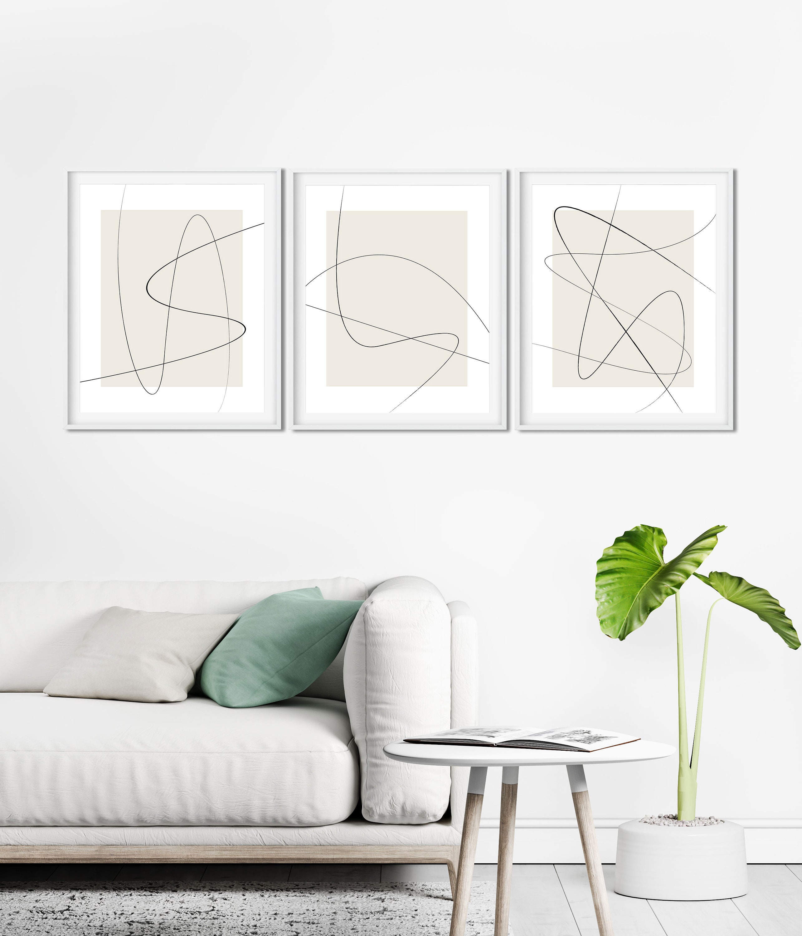 Triptych Art 3 Piece Art Work Abstract Line Artwork Set | Etsy
