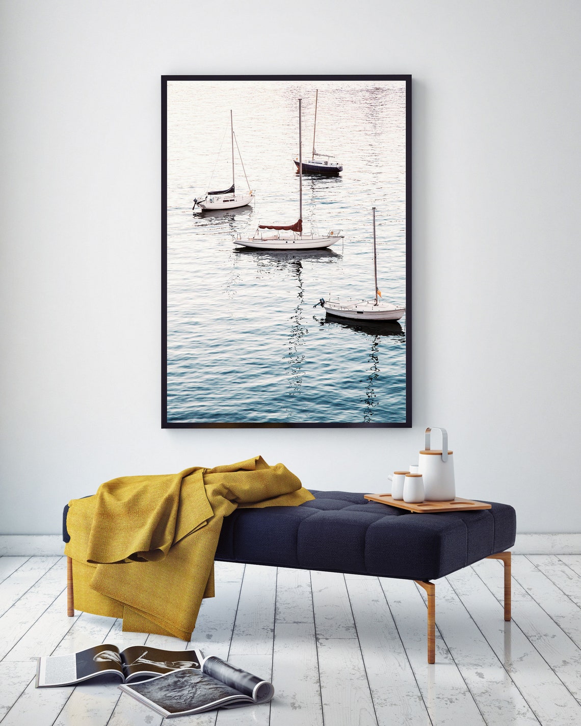 Sail Boat Print Poster Nautical Wall Art Aqua Wall Art | Etsy