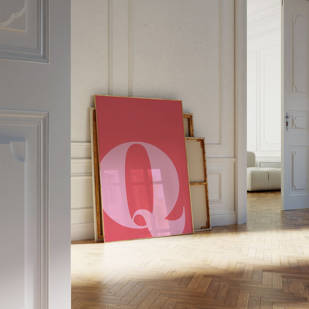 Letter Q Poster, Hot Pink Art, Preppy Room Decor, Q Initial Wall Art ...