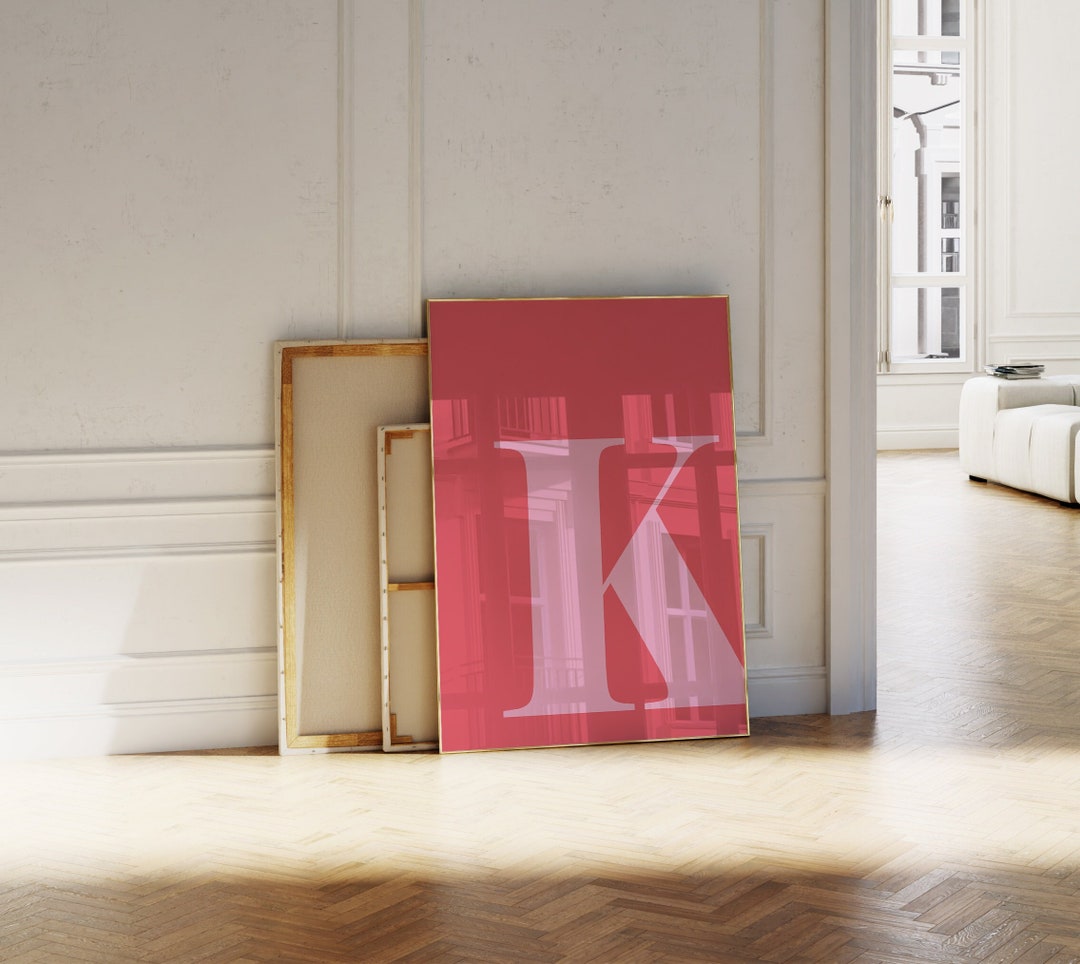 Letter K Poster, Preppy Room Decor, Hot Pink Art, K Initial Wall Art ...