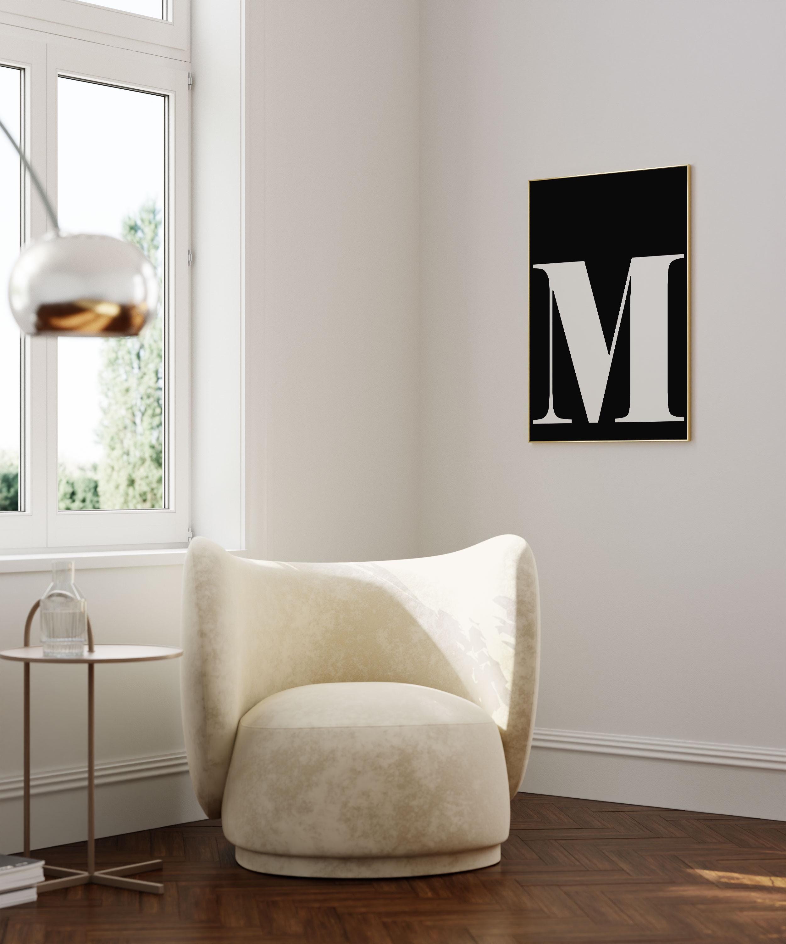 Letter M Poster, Initial Wall Art, Kids Room Decor, Black and White ...