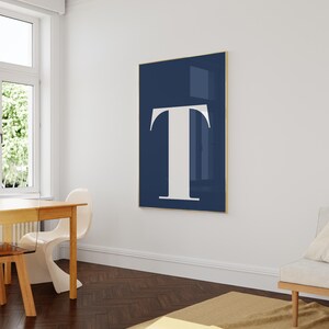 Letter T Poster, Navy Blue Wall Art, T Initial Print, Preppy Dorm Decor ...