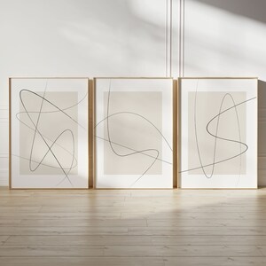 Triptych Art - 3 Piece Art Work - Abstract Line Artwork - Set of Three ...