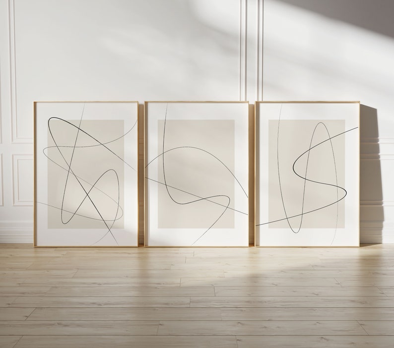 Triptych Art 3 Piece Art Work Abstract Line Artwork Set - Etsy