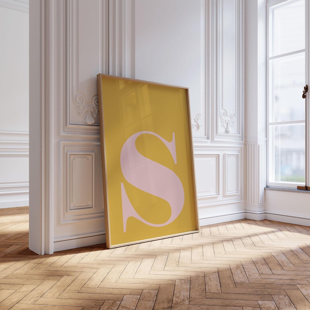 Letter S Poster, Blush Pink Mustard Wall Art, Teen Room Decor, Cute ...