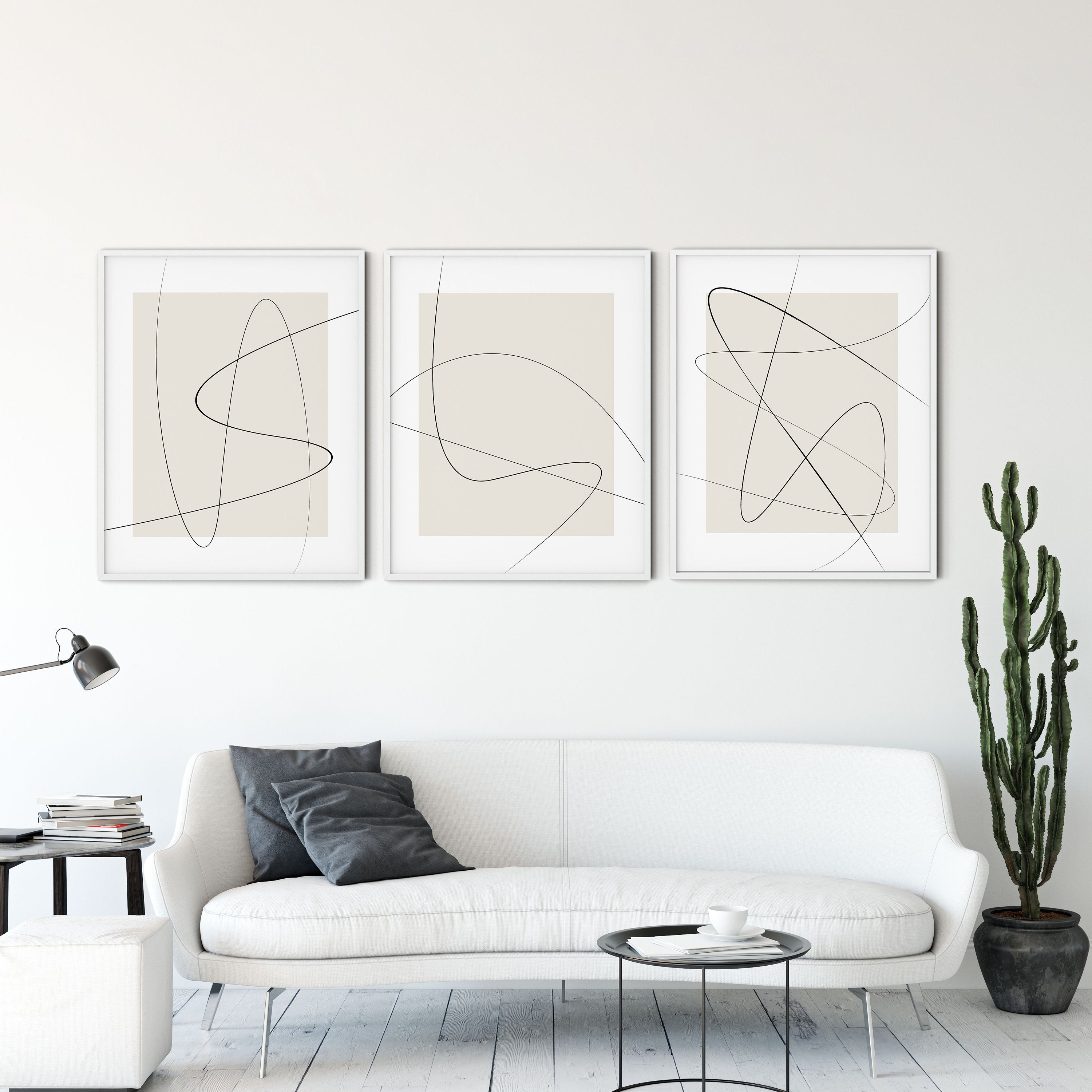 Triptych Art 3 Piece Art Work Abstract Line Artwork Set | Etsy