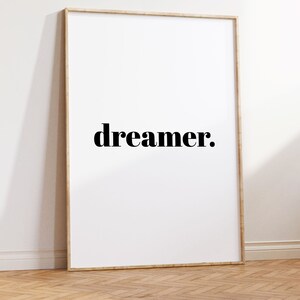 Dreamer Word Art, Typography Print, Bedroom Wall Decor, Quote Prints ...
