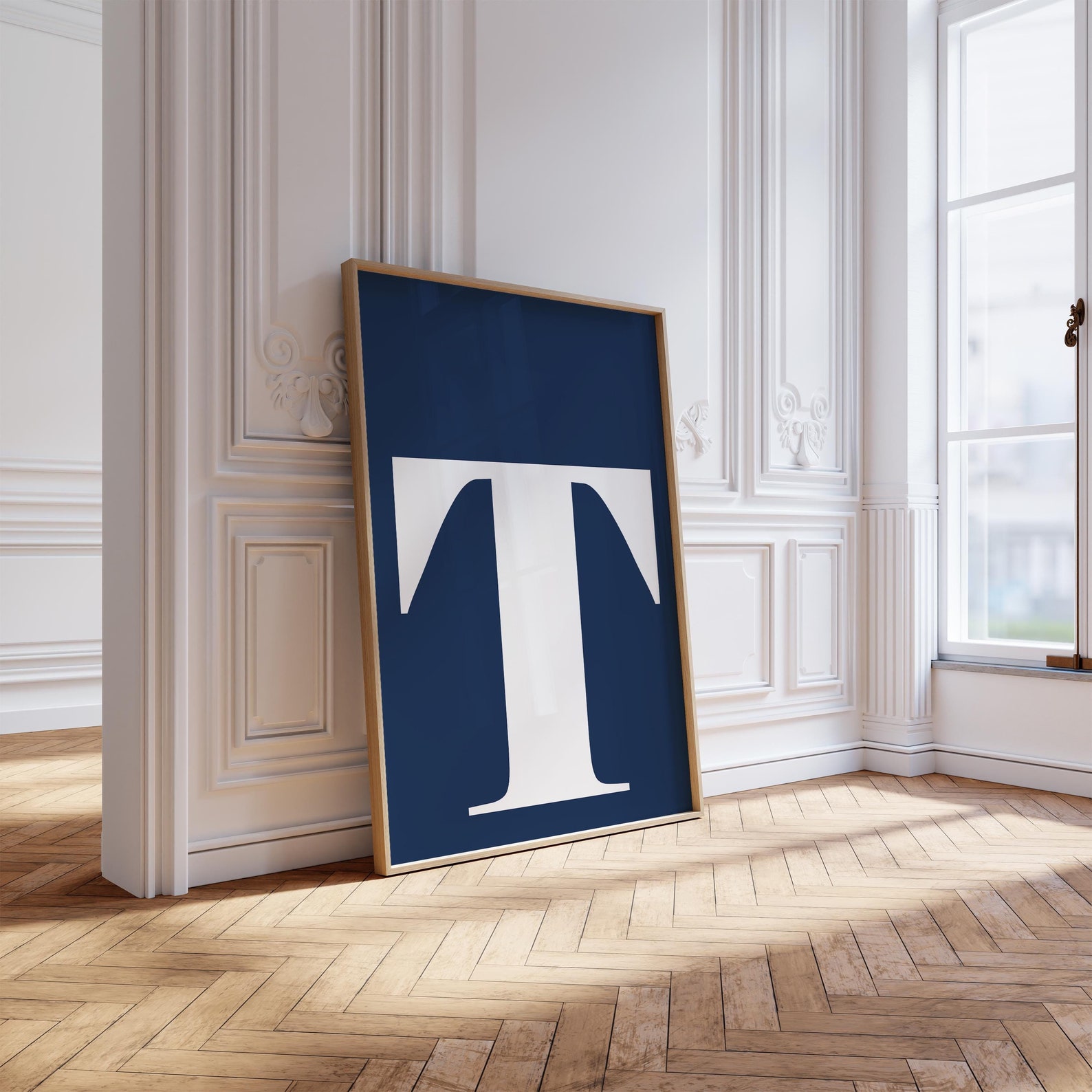 Letter T Poster, Navy Blue Wall Art, T Initial Print, Preppy Dorm Decor ...
