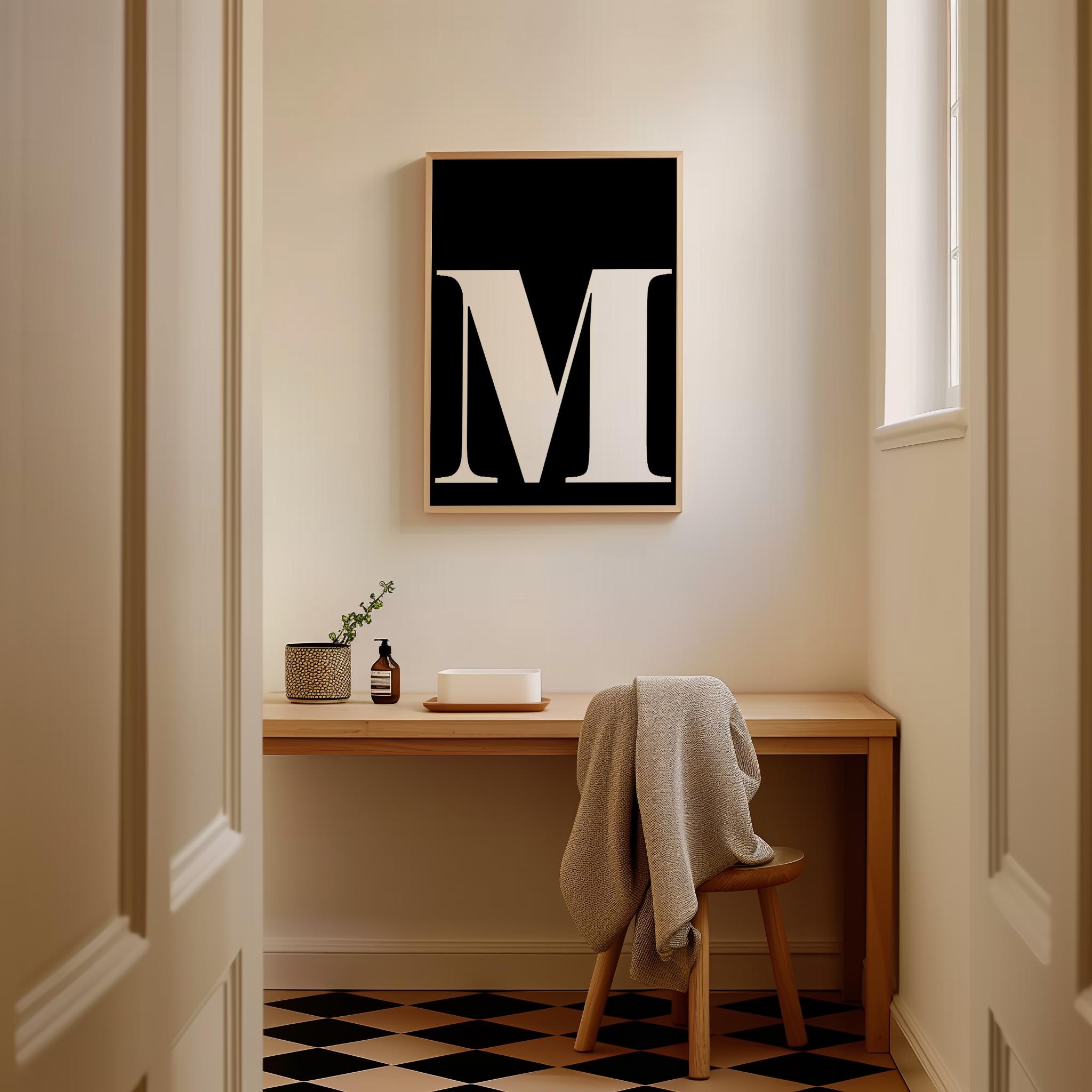 Letter M Poster, Initial Wall Art, Kids Room Decor, Black and White ...
