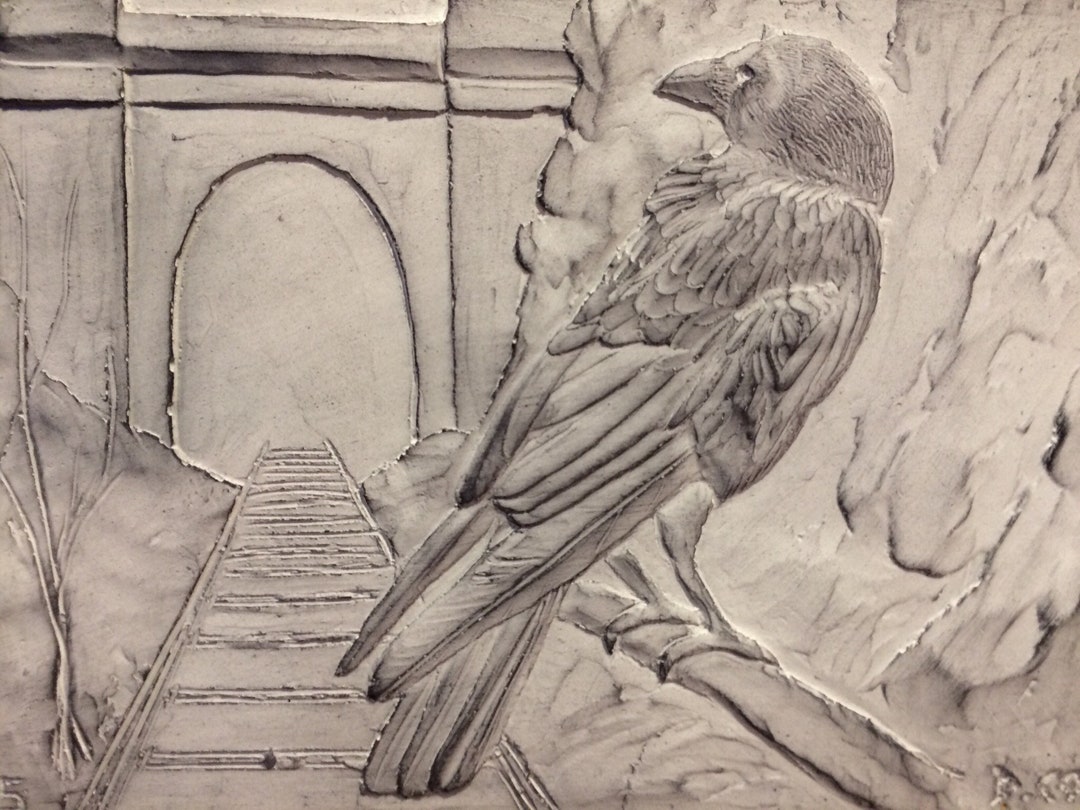 Crow Sculpture Composite Stone Crow Garden Plaque Bird Art - Etsy