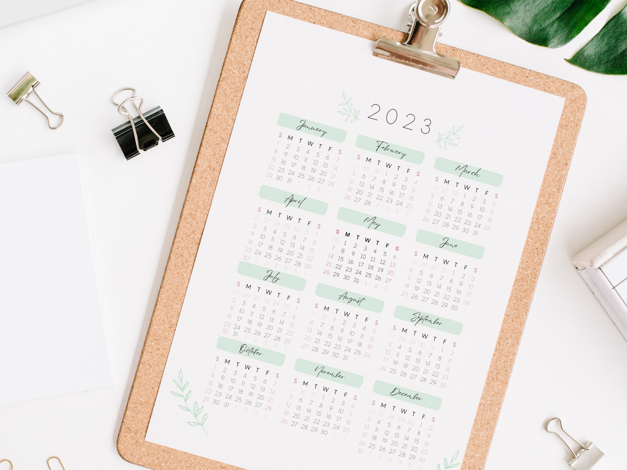 2023 Calendar Printable | Modern Aesthetic Simple Sage Calendar - Etsy