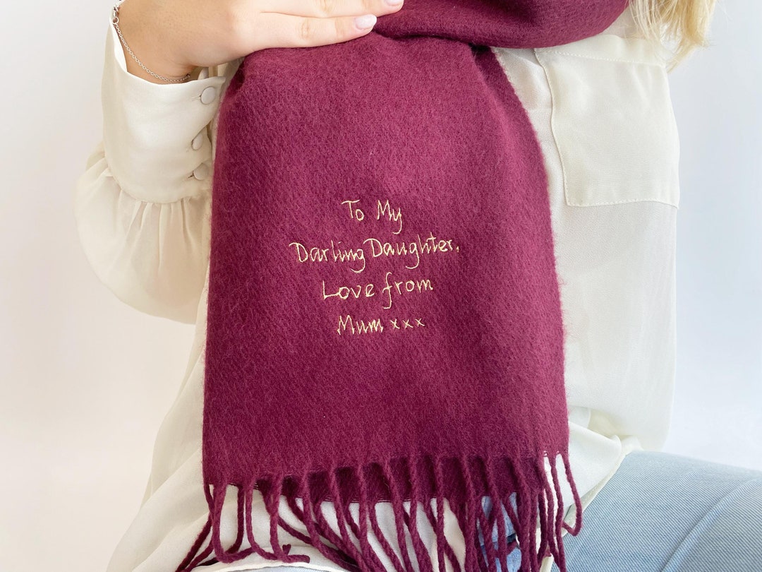 Embroidered Handwriting Scarf Embroidery Custom Scarf Woolly Scarf ...