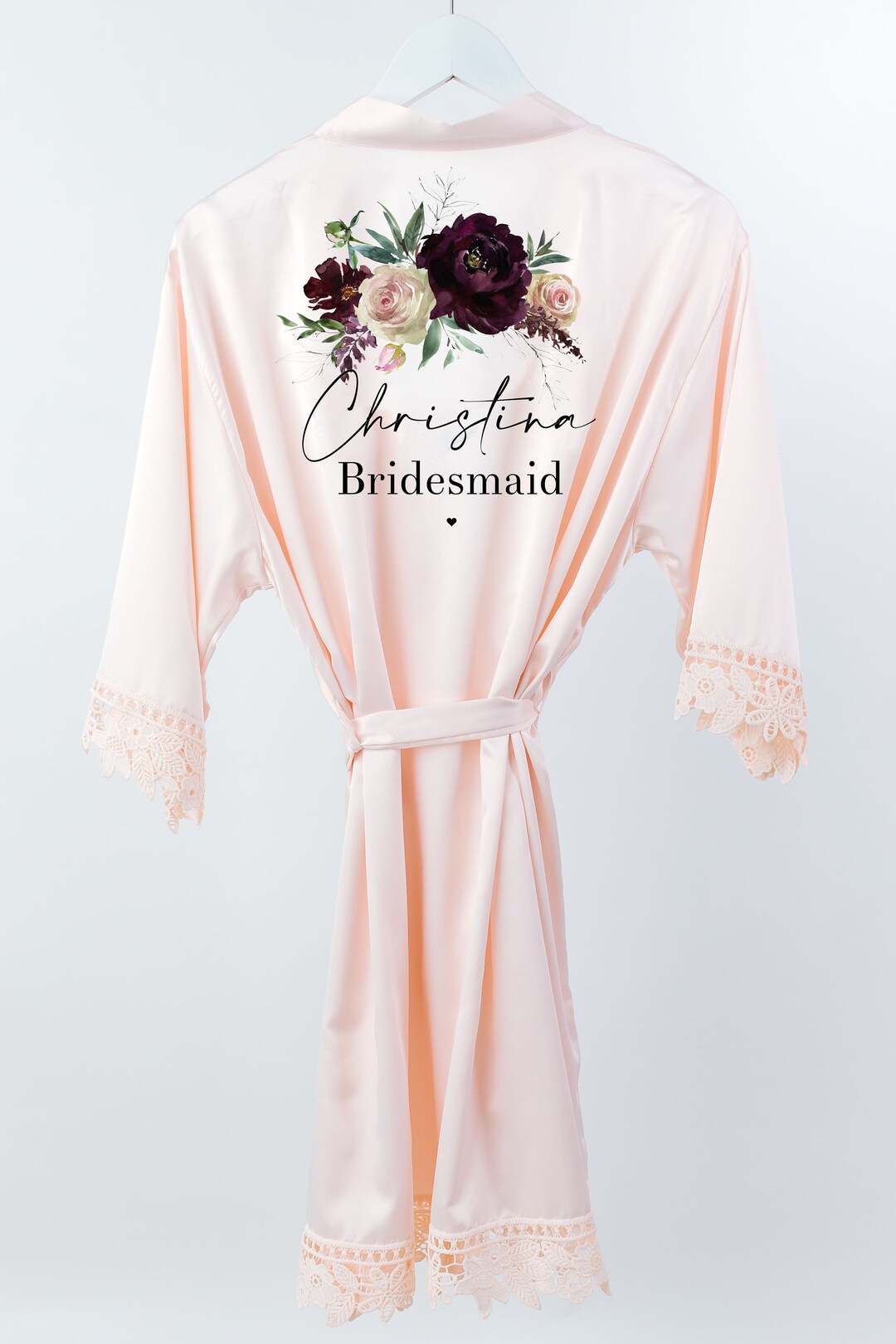 Blush Pink Bridesmaid Robe, Pink Lace Robe, Satin Wedding Robe, Blush ...